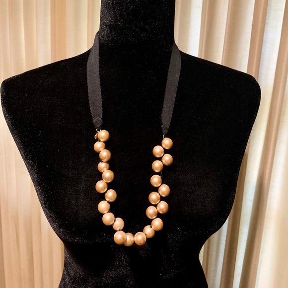 J. Crew | Jewelry | J Crew Tan Beaded Necklace With Black Ribbon | Poshmark